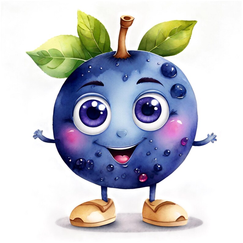 20 PNG Watercolour Cute Fun Smiley Fruit Characters, Clipart Bundle ...