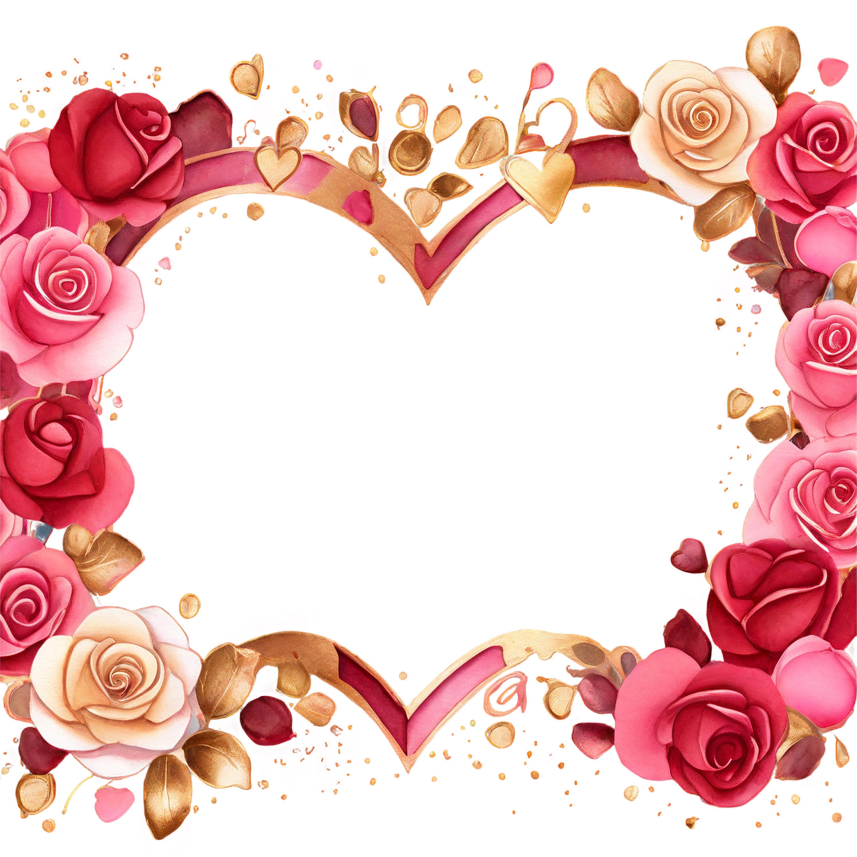 80 PNG Watercolour Valentines Day Flower Heart Love Border Clipart ...