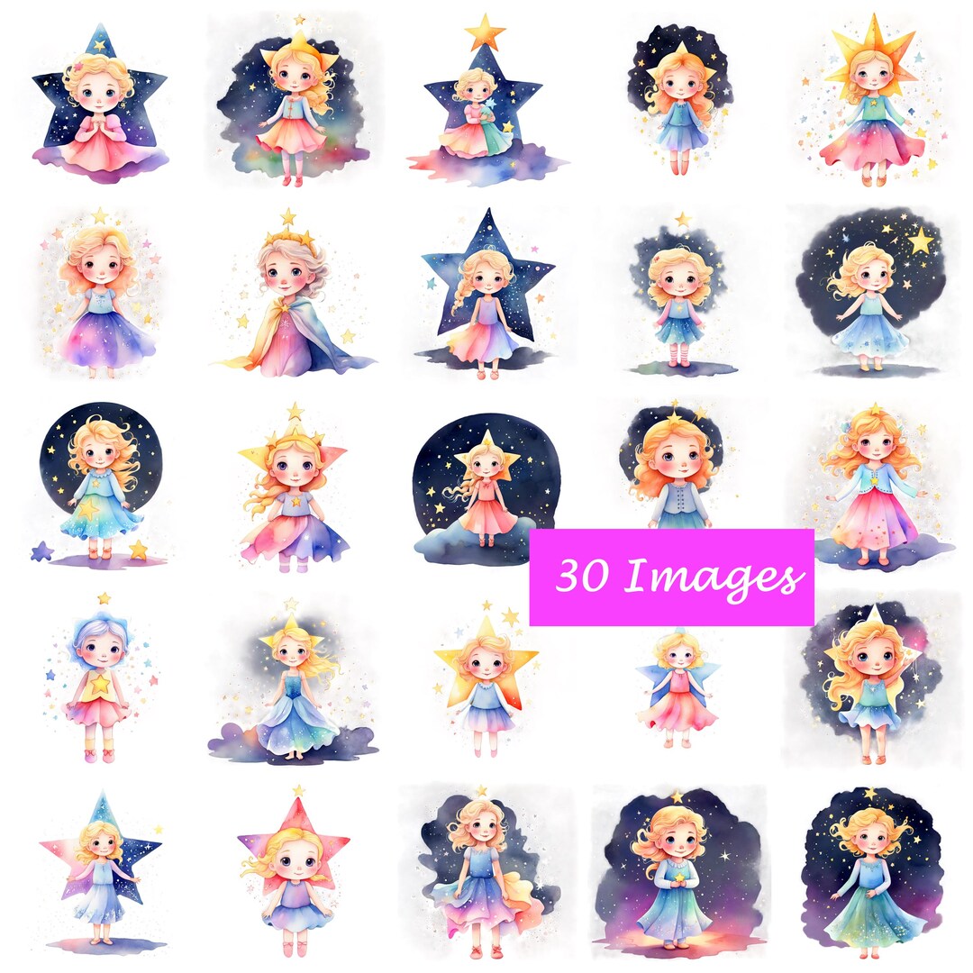Cute Colourful Princess Clipart | 30 PNG Shining Star Designs for Kids ...
