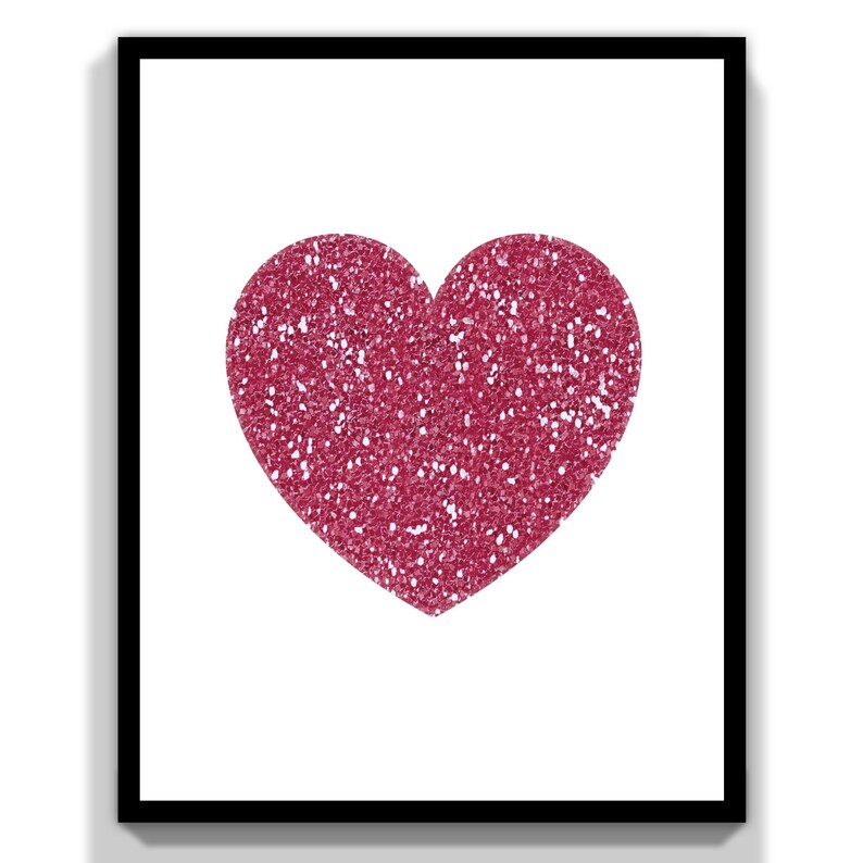 Set of 3 Glitter Pink Prints, Pink Wall Art, Heart Prints for Girls ...