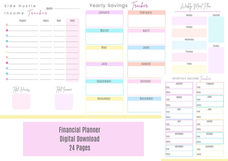 Finance Planner, Financial Goals, Calendar, Savings Tracker Printable ...