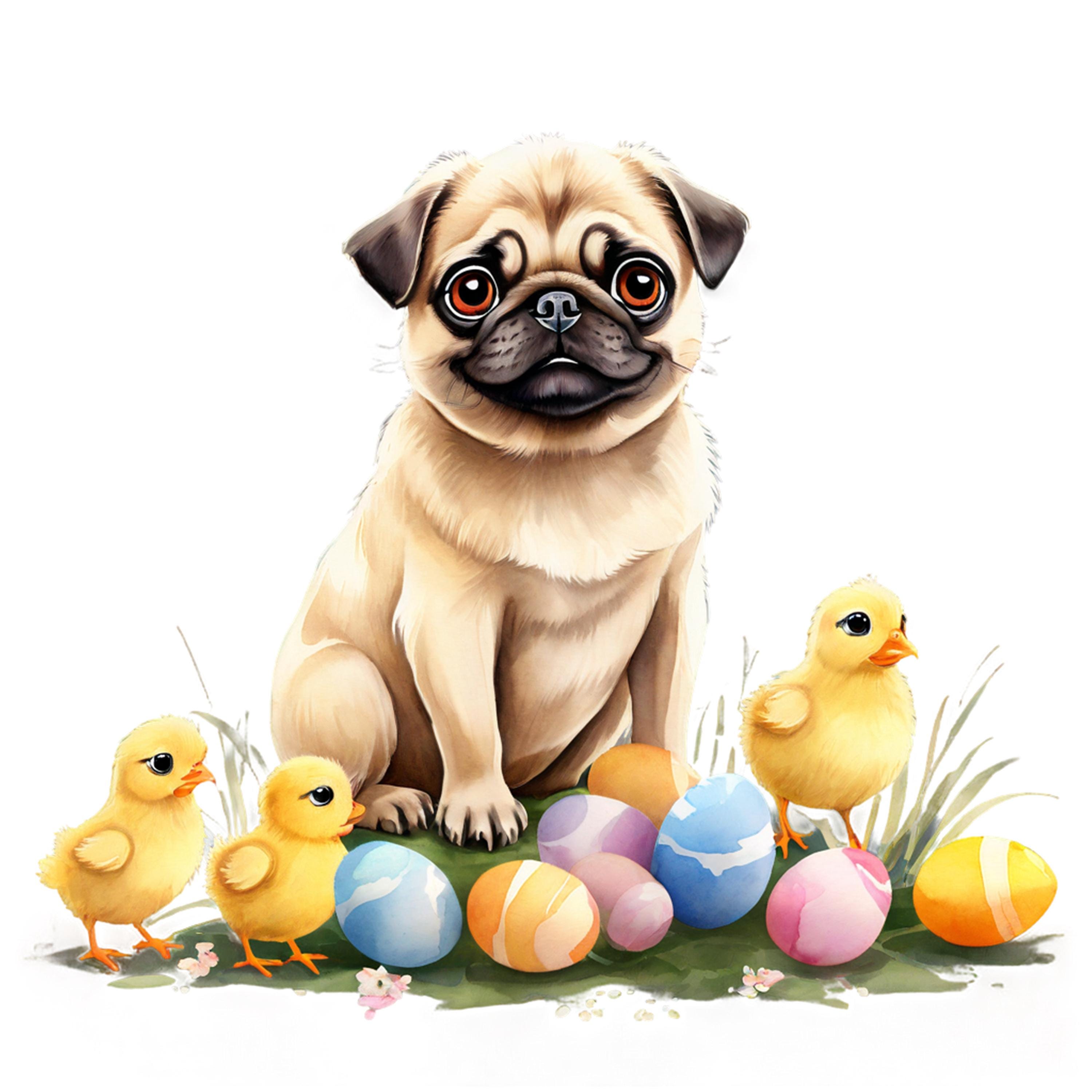22 PNG Watercolour Pug Dog Easter Egg Celebration, Animal Clipart ...