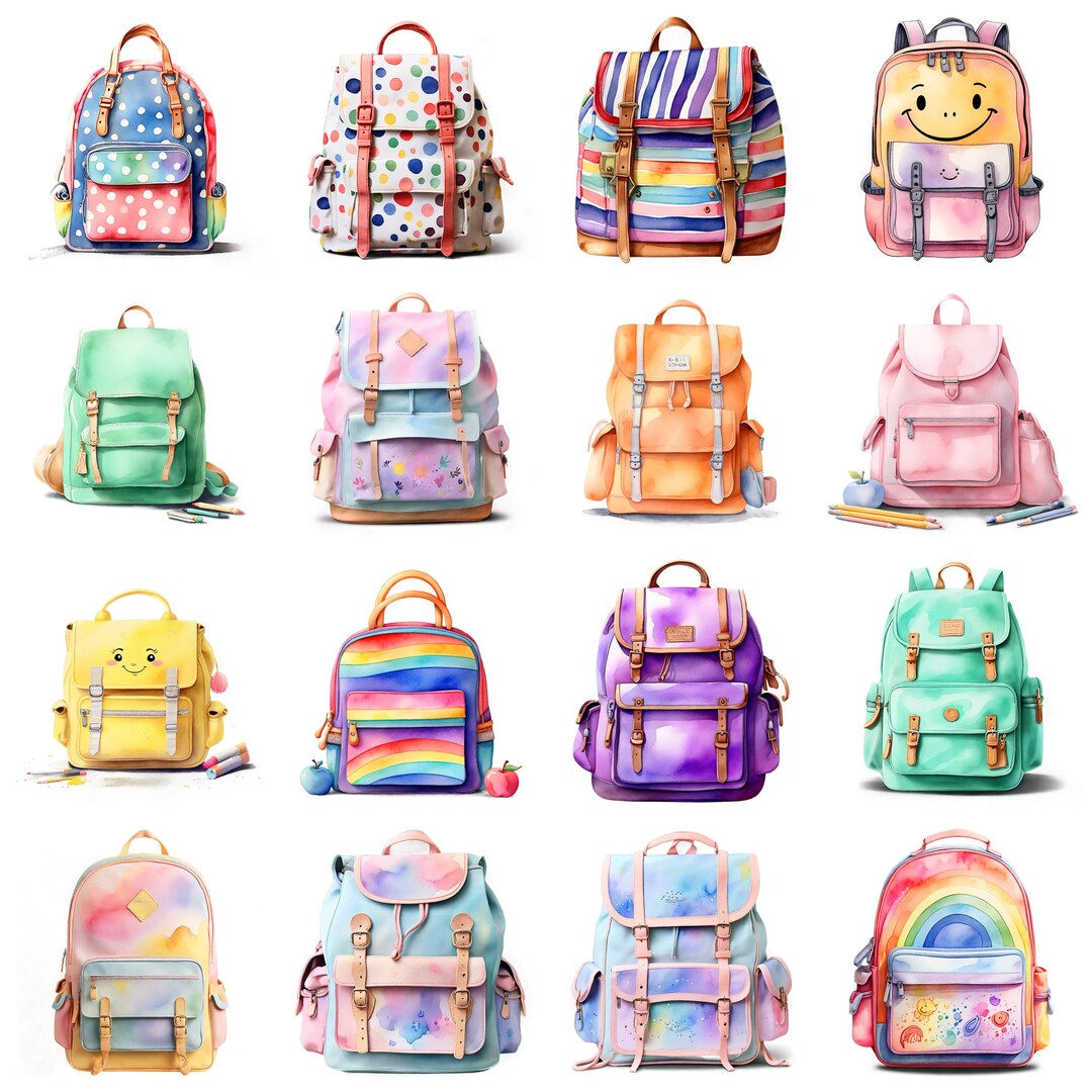17 PNG Watercolour Cute Back to School Bag Clipart, Clipart Bundle ...