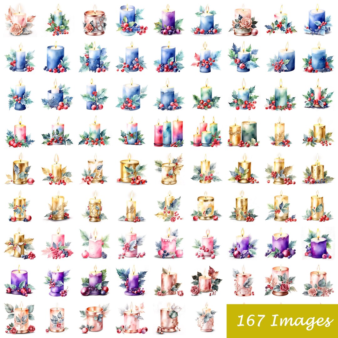167 PNG Watercolour Coloured Christmas Candle, Christmas Clipart ...