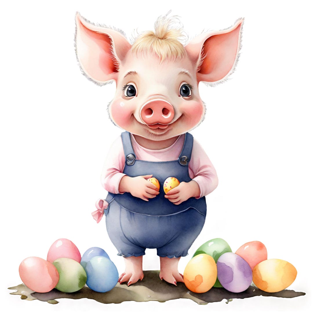 12 PNG Watercolour Pig Easter Egg Celebration, Animal Clipart, Clipart ...