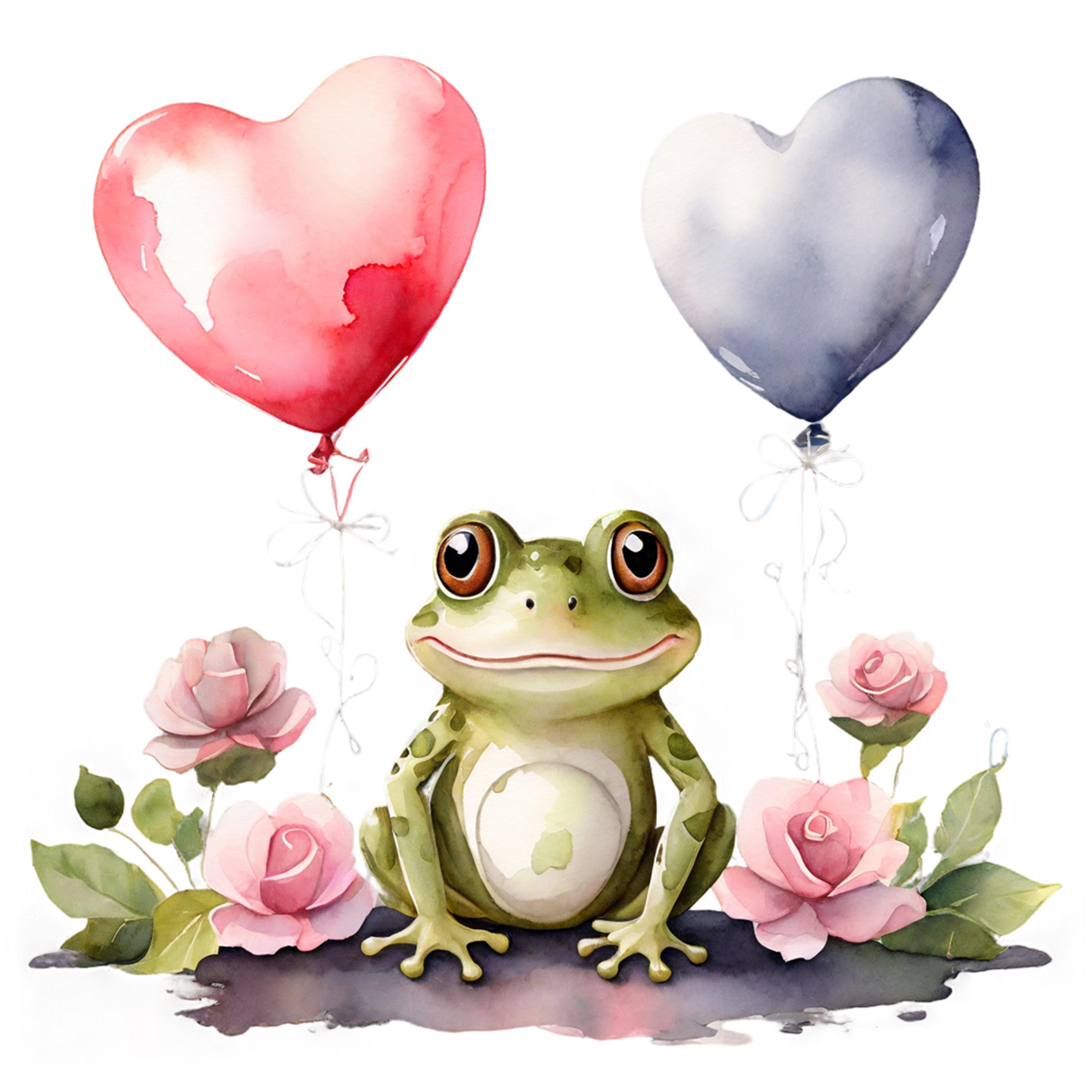 45 PNG Watercolour Frog Valentines, Animal Clipart, Clipart Bundle ...