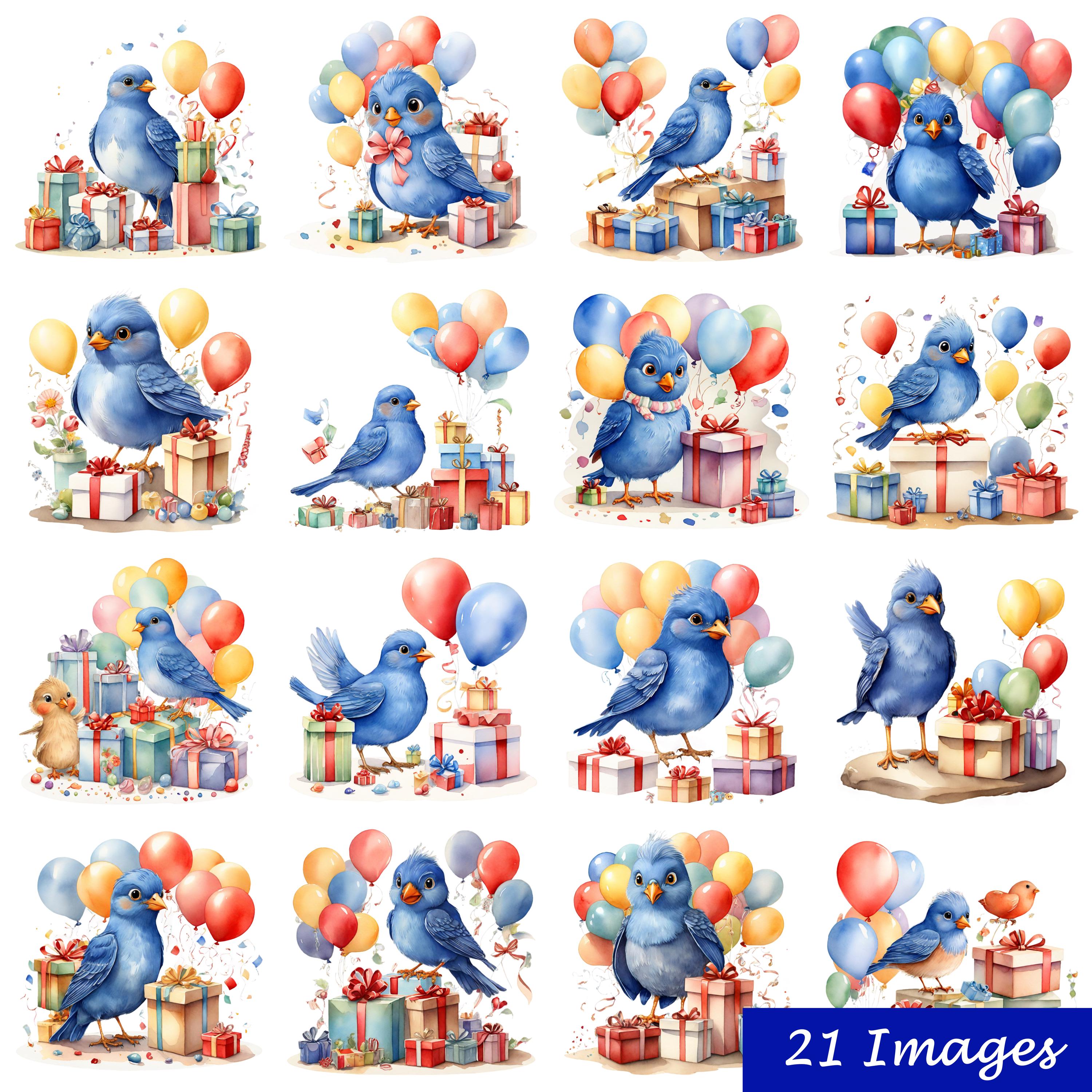 21 PNG Watercolour Bluebird Birthday Celebration Clipart, Bird Clipart ...