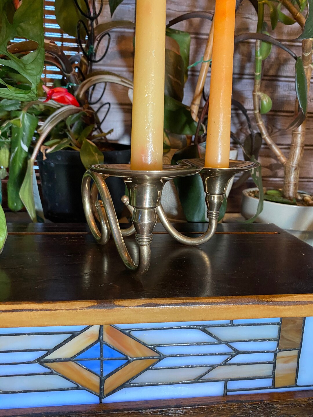 Vintage Solid Brass Scrolled Candlestick Holder - Gold Metal Candelabra ...