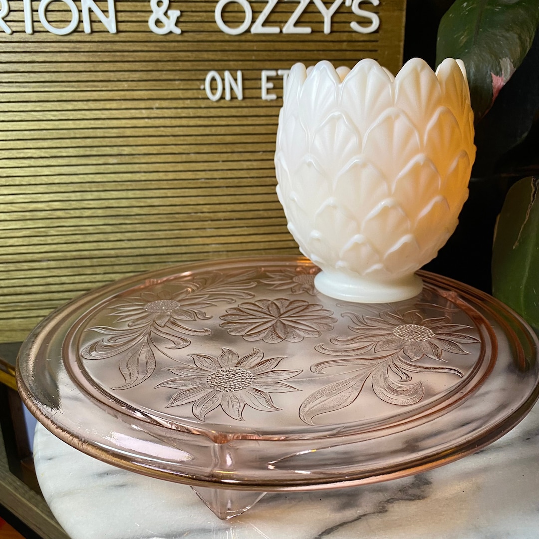 Vintage Depression Glass Sunflower Pink Glass Flat Cake Stand by ...