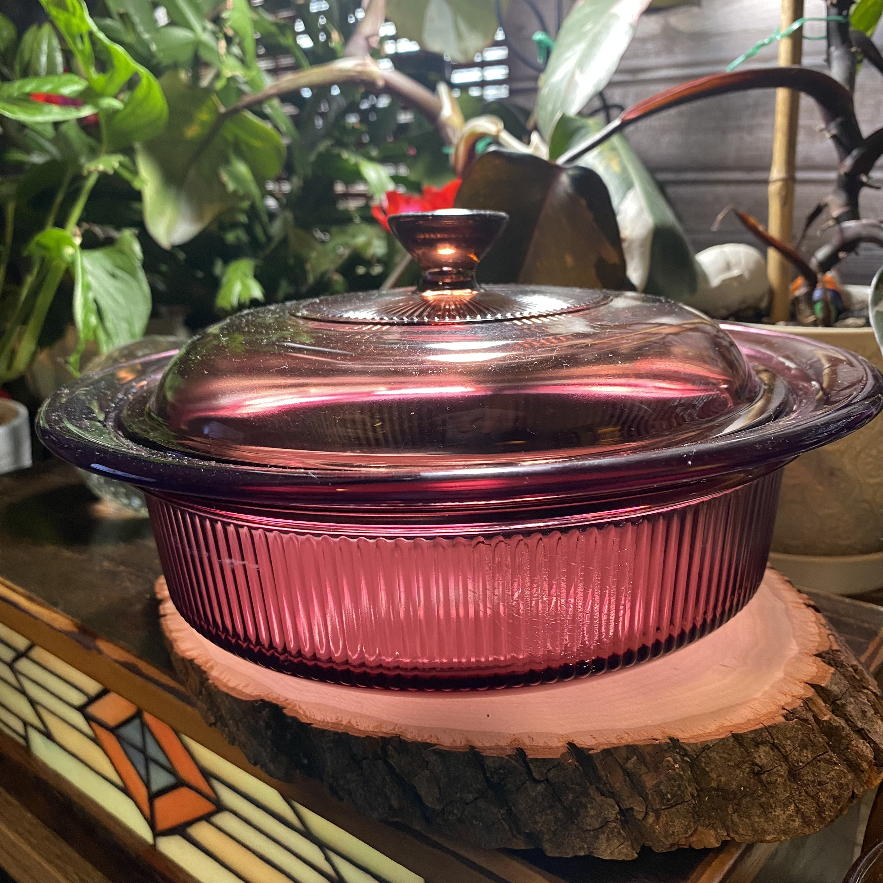 Vintage Corning Vision Cranberry Red Clear Covered Casserole Dish ...