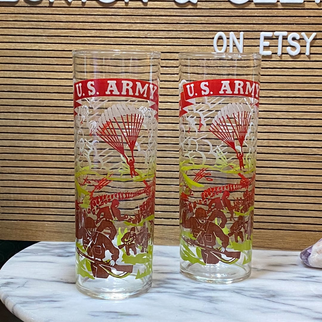 Vintage MCM US Army Paratrooper Highball Glasses Set of 2 Marked ...