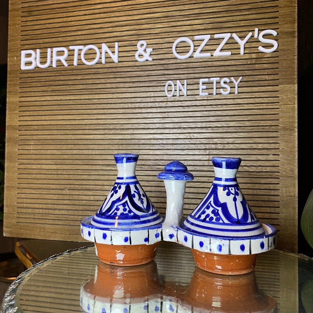 Vintage Moroccan Tagine Style Spice Holder - Two Bowl Ceramic ...