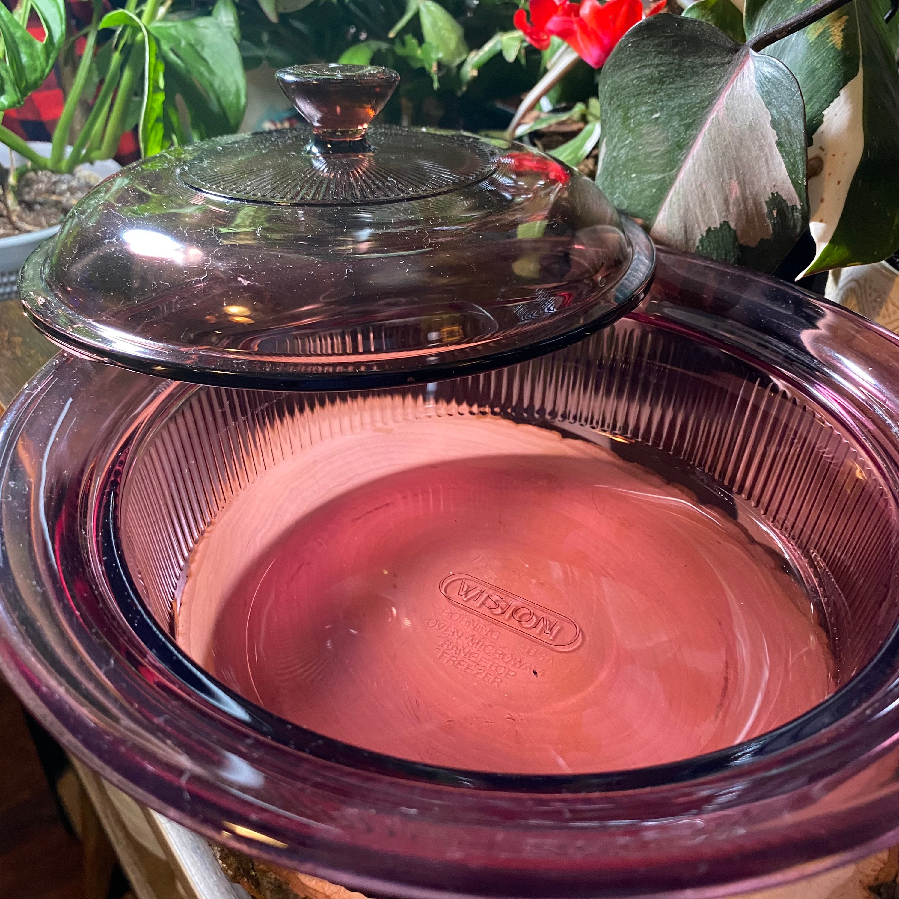 Vintage Corning Vision Cranberry Red Clear Covered Casserole Dish ...