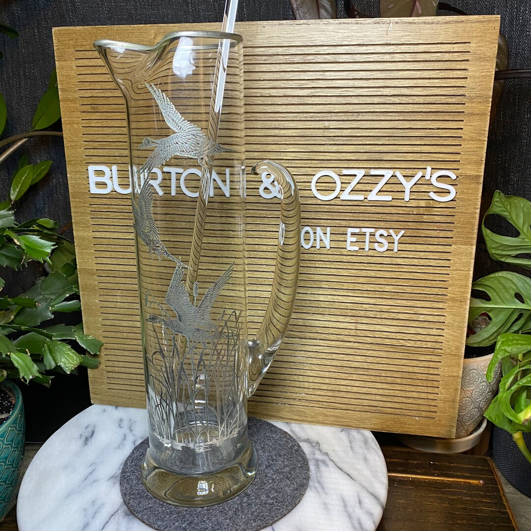 Vintage MCM Tall Clear Glass and 925 Silver Overlay Martini Pitcher ...