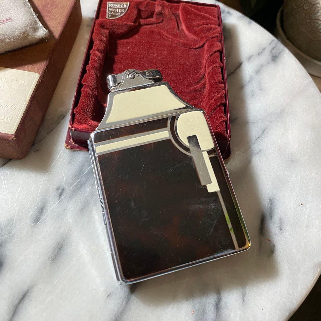1930s Art Deco Lighter and Cigarette Case Metal and Enamel Ronson ...