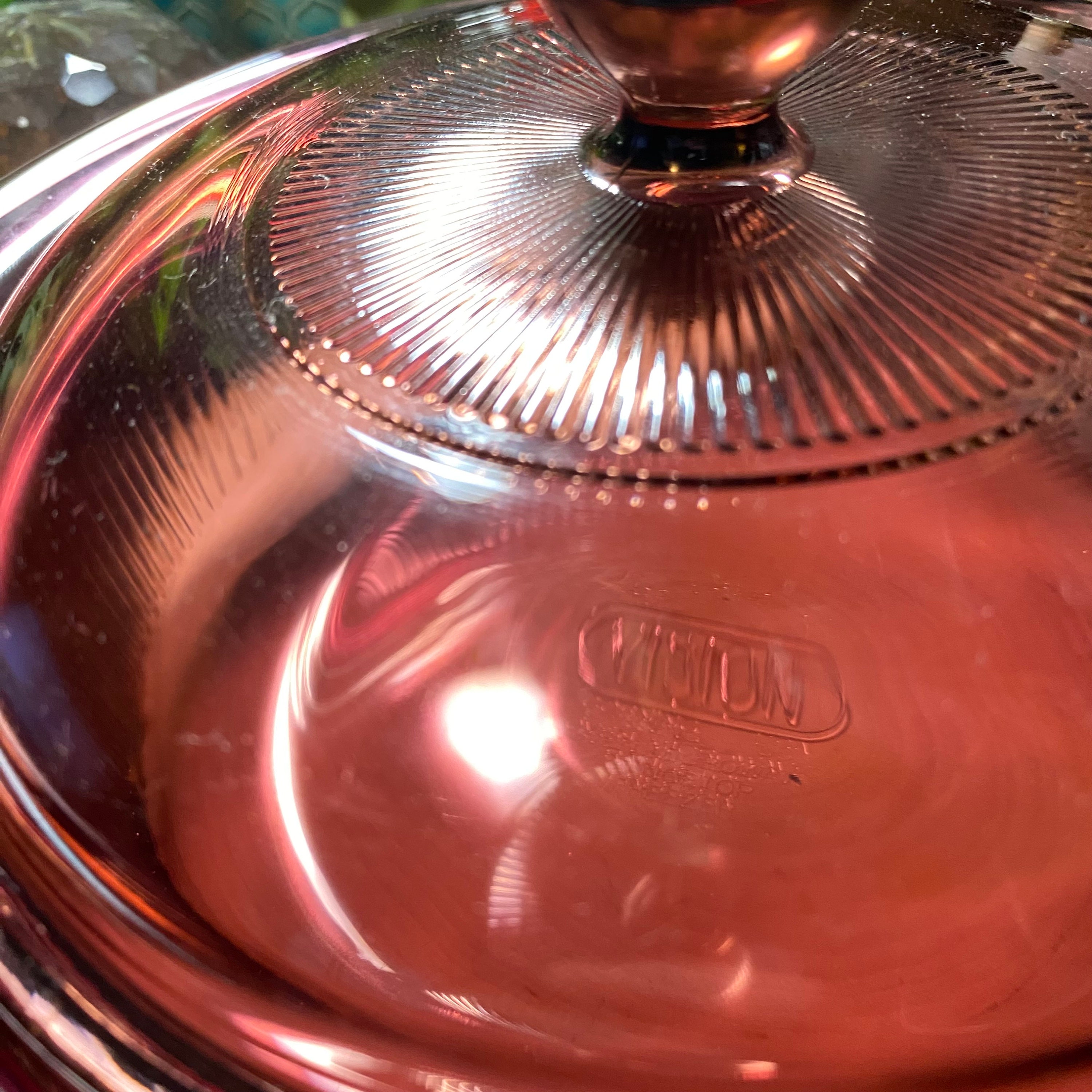Vintage Corning Vision Cranberry Red Clear Covered Casserole Dish ...