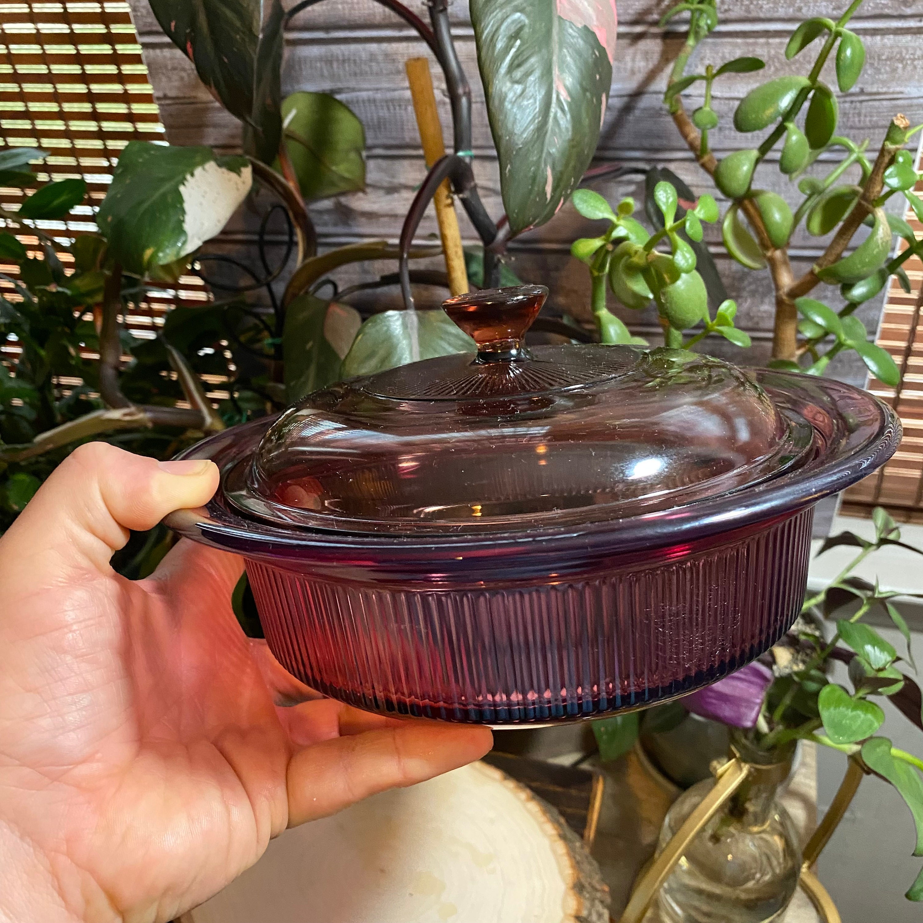 Vintage Corning Vision Cranberry Red Clear Covered Casserole Dish ...