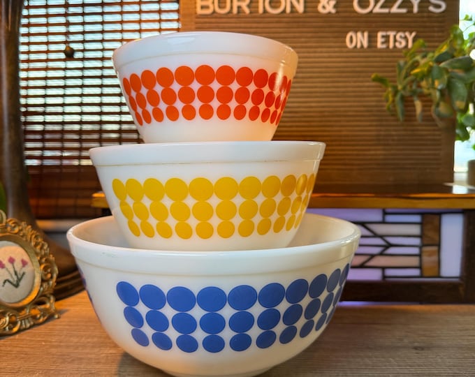 RARE PYREX Dots 3 Bowl Set - Vintage Glass Pyrex Nesting Bowls With ...