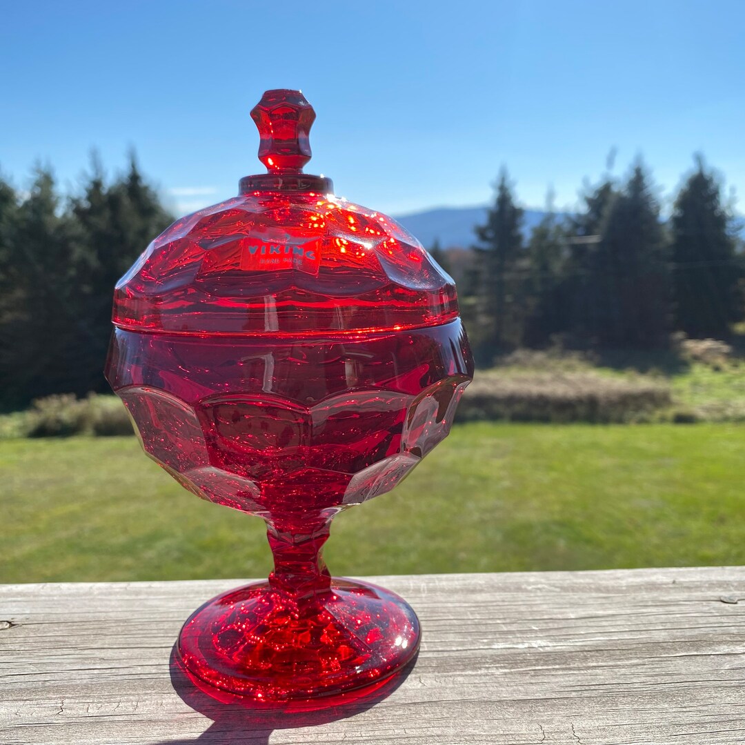 Vintage Viking Glass Georgian Ruby Red Covered Candy Dish - Etsy