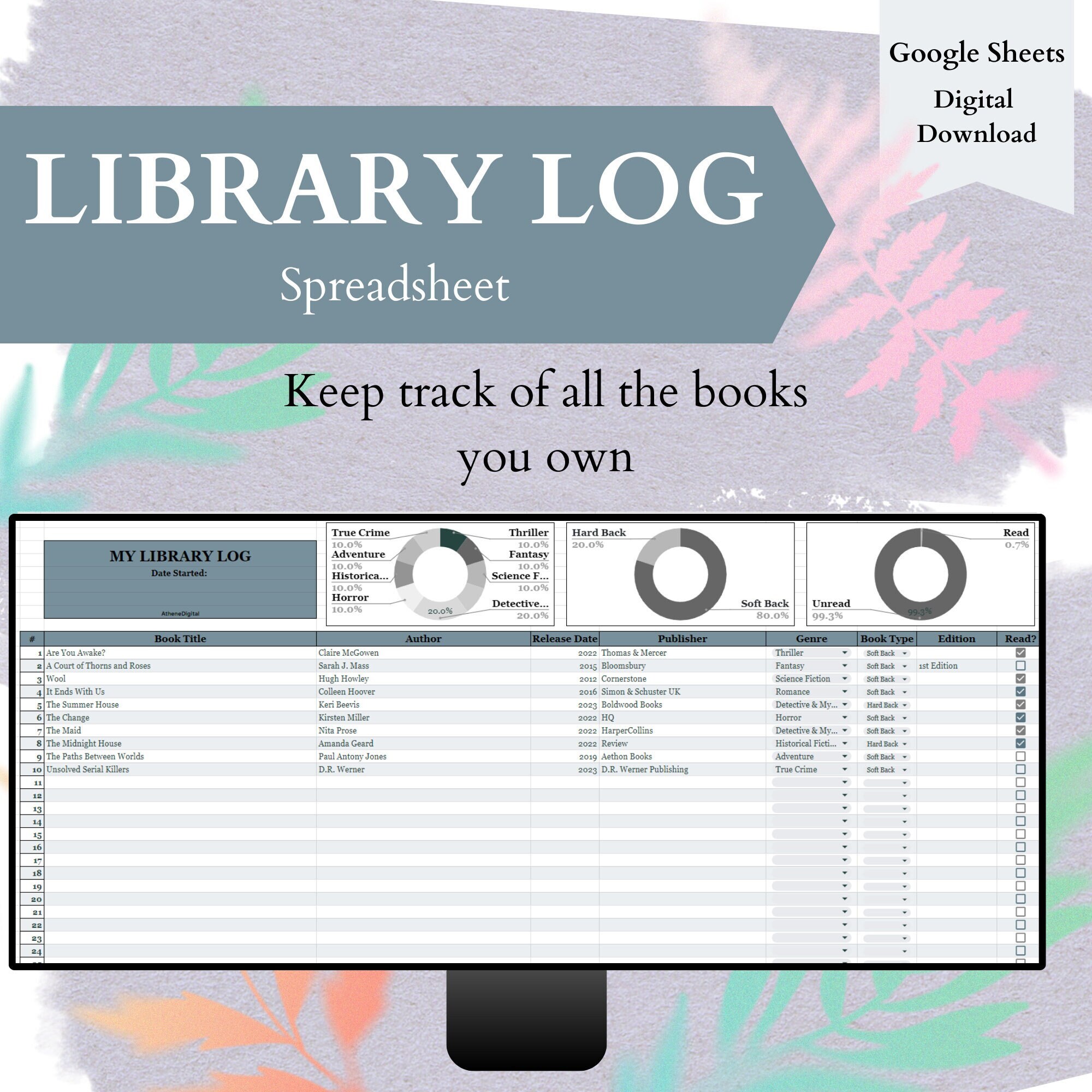 Library Log Book Tracker Mono Google Sheets Digital - Etsy