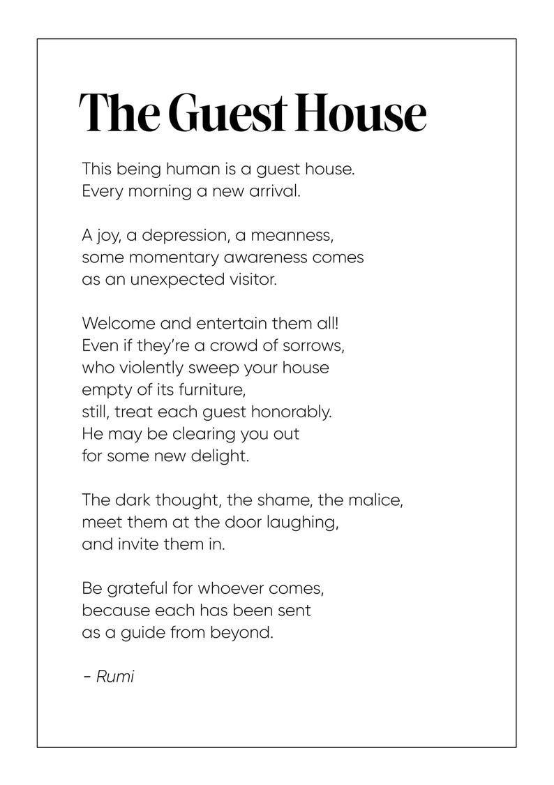 The Guest House Rumi Poem Print | Inspirational Quote Wall Art ...