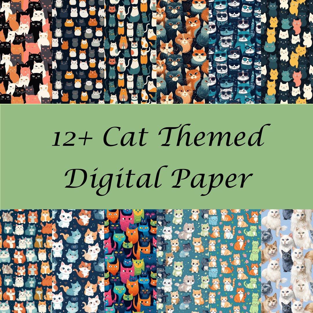 Whimsical Cat-themed Digital Paper Pack - Seamless Tile Designs for ...