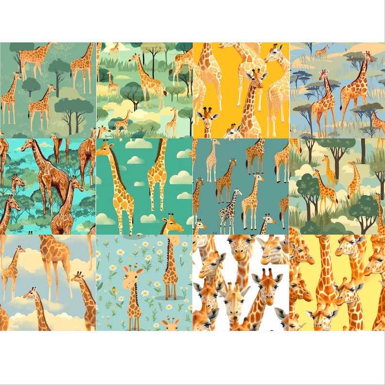 Giraffe Extravaganza Digital Paper Pack - Seamless Safari Patterns for ...