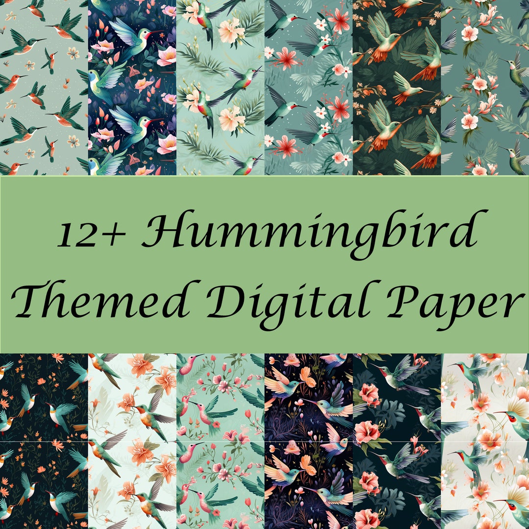 Hummingbird-themed Digital Paper - 12 Seamless Tile Designs - PNG, SVG ...