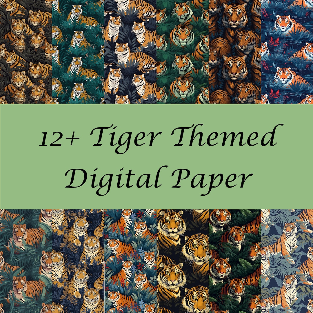 Tiger Themed Digital Paper - 12 Seamless Tile Designs - High Resolution ...
