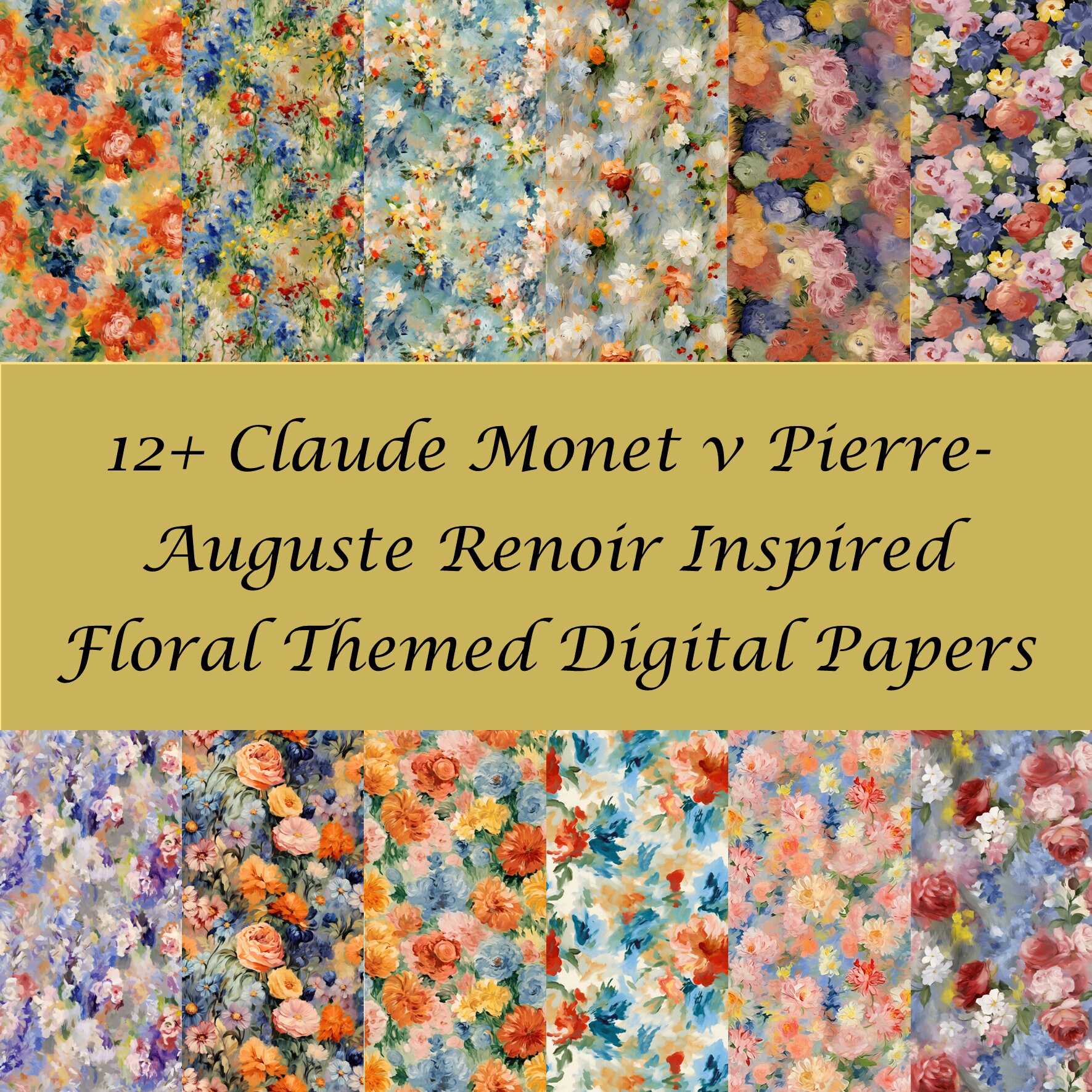 Monet & Renoir Inspired Floral Digital Paper - Seamless Tile Designs - Etsy