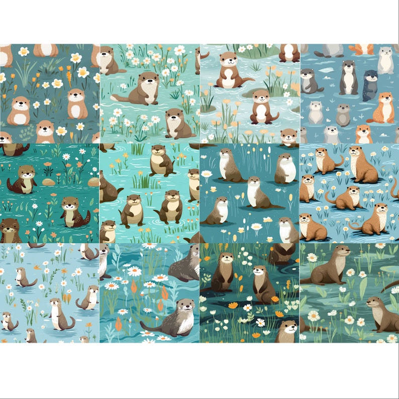 Adorable Otter Digital Paper Set - 12 Seamless Tile Designs - Available ...