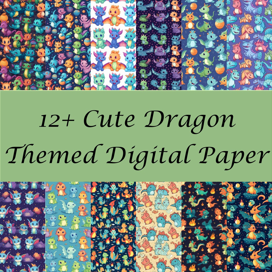 Cute Dragon Digital Paper - Seamless Tile Designs - High Detail PNG ...