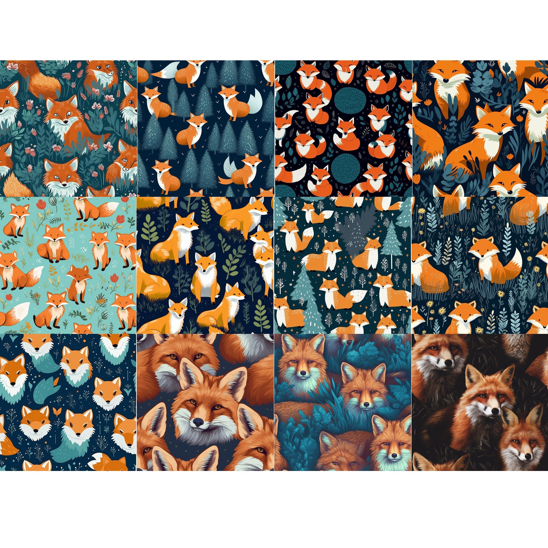 Crafty Fox: 12 Seamless Digital Paper Designs – Charming Foxes, Instant ...