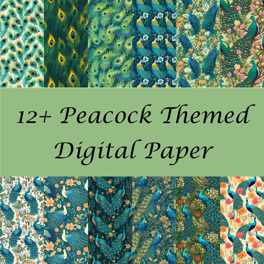 Peacock Themed Digital Paper - 12 Seamless Tile Designs - High ...