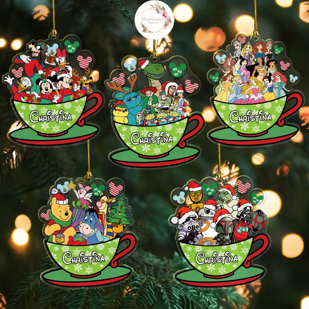 Personalized Disney Group Tea Cup Christmas Ornament, Mickey and ...
