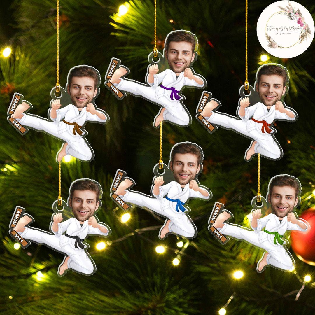 Custom Photo & Name 2D Karate Ornament, Custom Belt Color Karate Kids ...