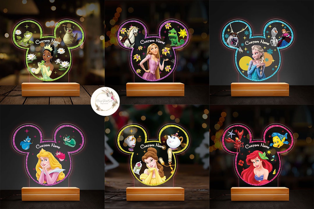 Personalized Name Disney Princesses Night Light, Belle Rapunzel Anna ...