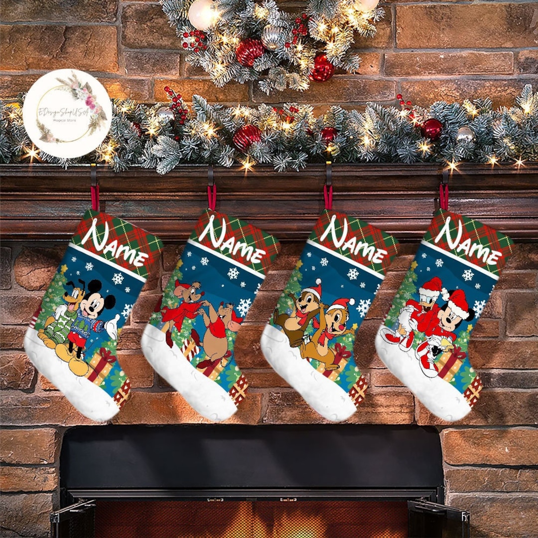 Personalized Disney Couples Christmas Stockings, Plaid Christmas Family ...