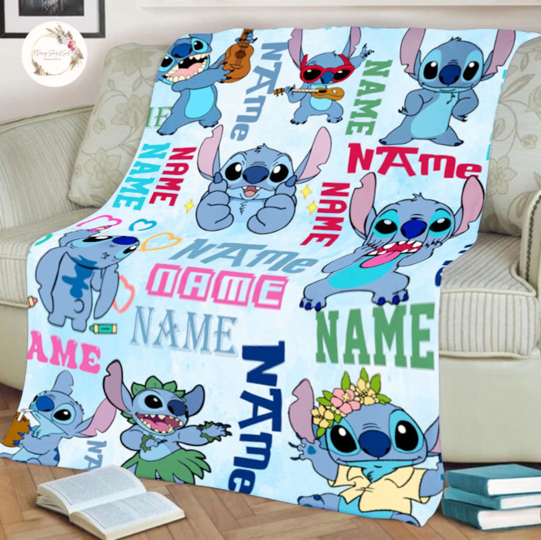 Personalized Watercolor Stitch Blanket, Kid Name Blanket, Cartoon Movie ...