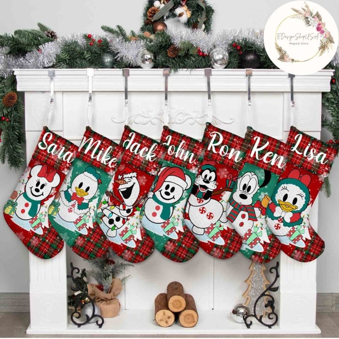 Personalized Mickey and Friends Snowman Disney Christmas Stockings ...