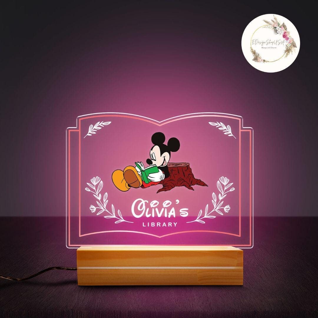 Personalized All Characters Reading Book Disney Library Night Light ...