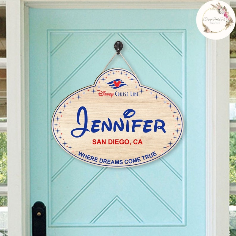 Personalized Disney Name Tag Wooden Hanging Sign Plaque, Disney Cruise ...