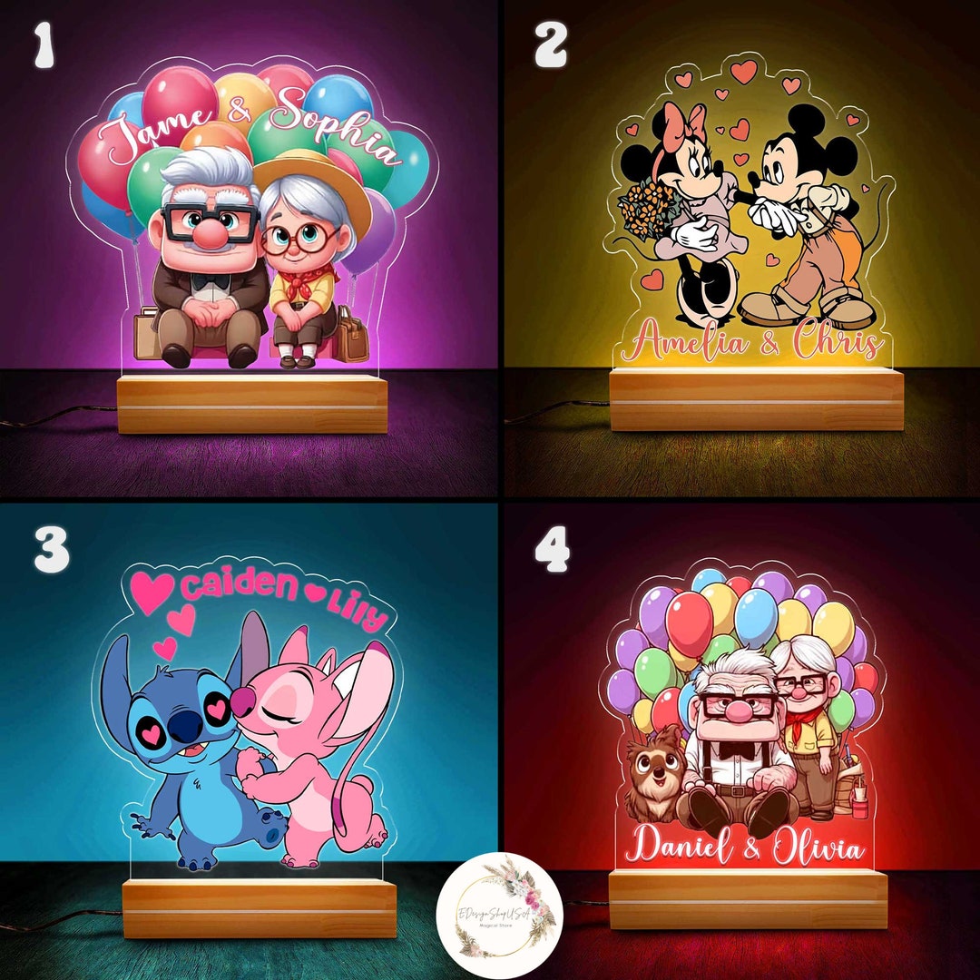 Personalized Disney Couples Night Light, Stitch Angel Night Light ...