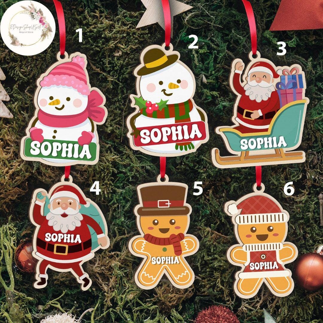 Personalized Santa Snowman Gingerbread Christmas Stocking Tag, Family ...