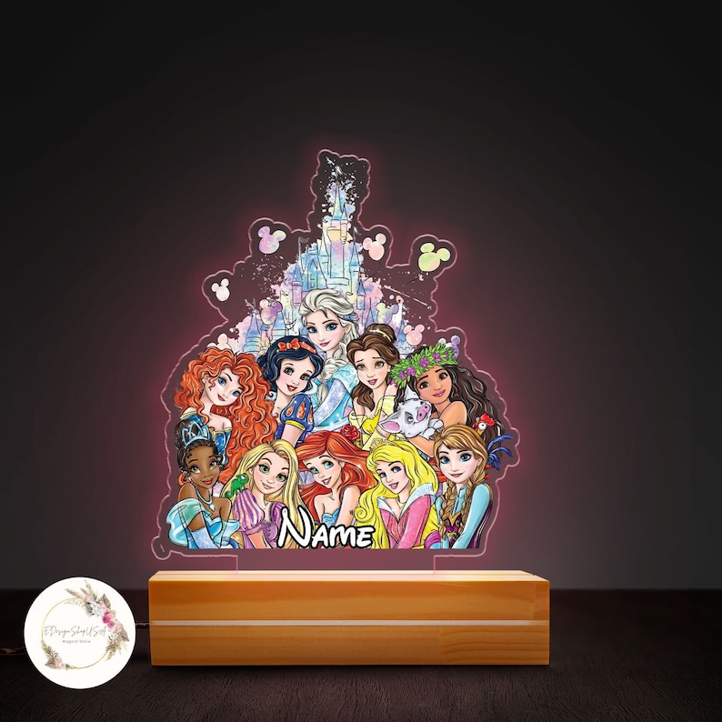 Personalized Disney Princess Castle Night Light, Custom Name Baby Girl ...