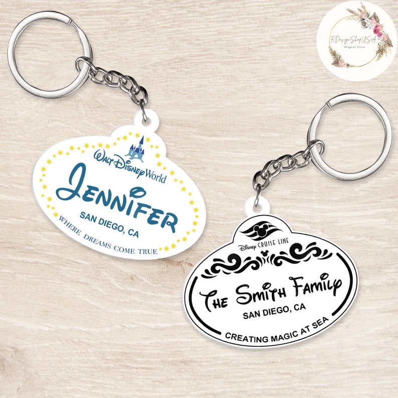 Personalized Disney Name Tag Keychain, WDW Disneyland Castle Family ...