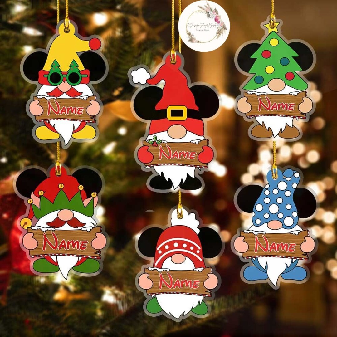Personalized Mickey Ears Gnome Disney Christmas Ornament, Disney Family ...