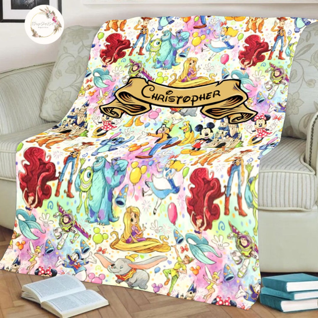 Personalized Watercolor Disney Characters Blanket, Custom Name Disney ...