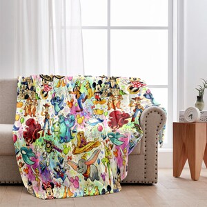 Personalized Watercolor Disney Characters Blanket, Custom Name Disney ...