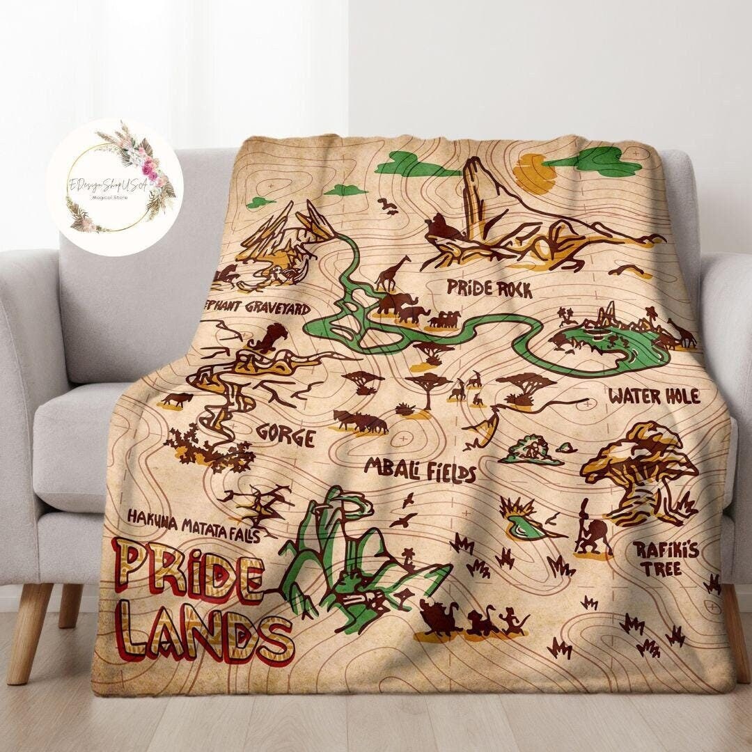 The Pride Lands Map Disney the Lion King Blanket, Hakuna Matata Mufasa ...